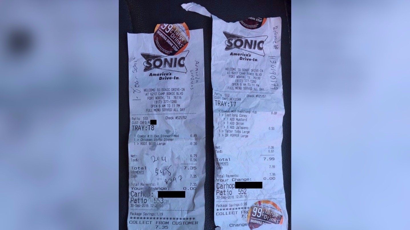 Sonic employee leaves racial slur on receipt | 12news.com